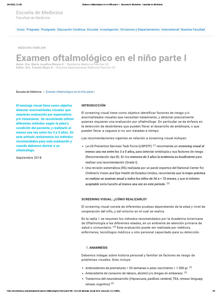 Examen Oftalmológico en El Niño Parte I - Escuela de Medicina ...