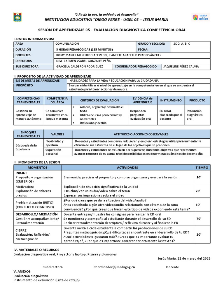 Sesión 05 - Diagnóstico Competencia Oral | PDF | Evaluación ...