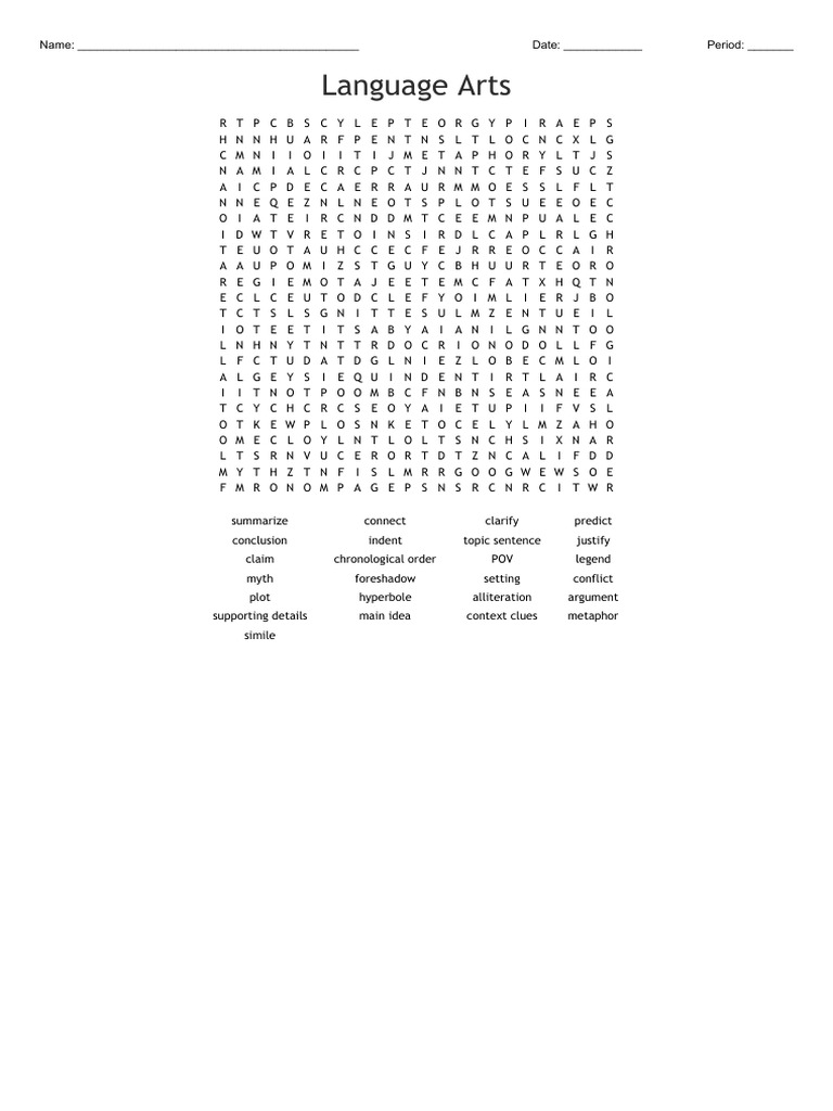 Language Arts Word Search | PDF | Linguistics | Cognition