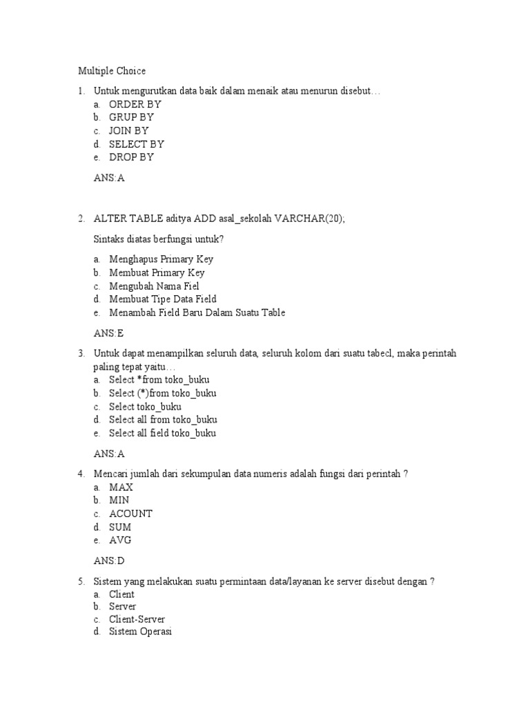 Soal Uas Xii Basis Data | PDF