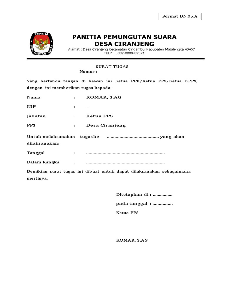 Format Dn.05.a Surat Tugas | PDF