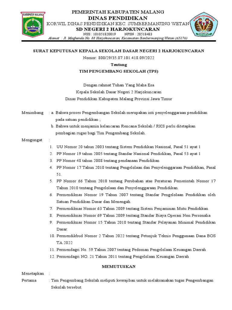 SK Tim Pengembang Sekolah | PDF