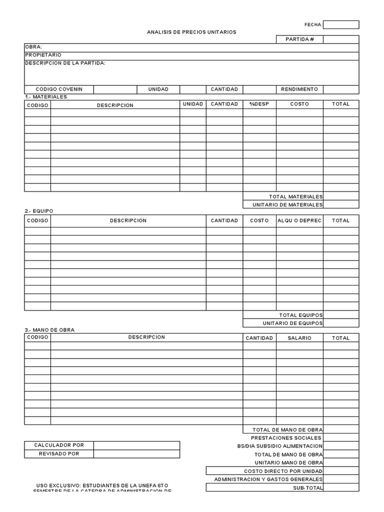 Formatos para Administracion de Obras - 074328 | PDF | Economias