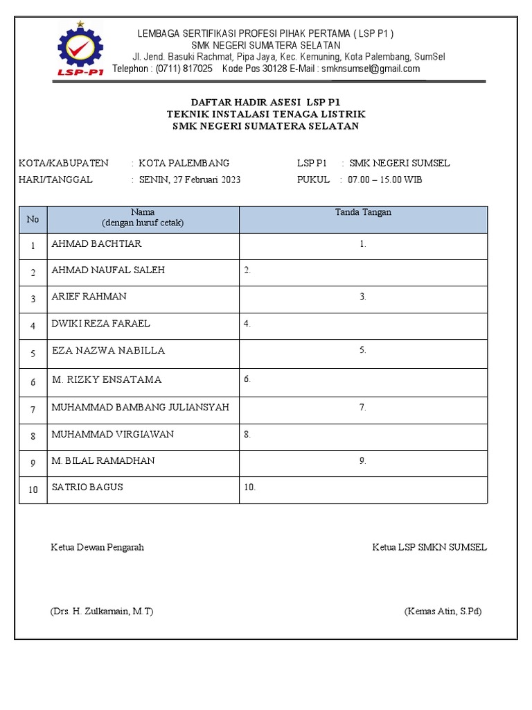 Daftar Hadir Asesi | PDF