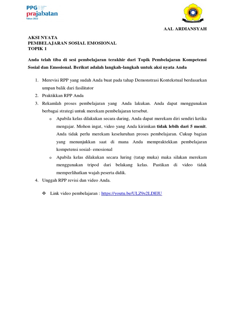 Aksi Nyata - Aal Ardiansyah - Pse - Topik 1 | PDF