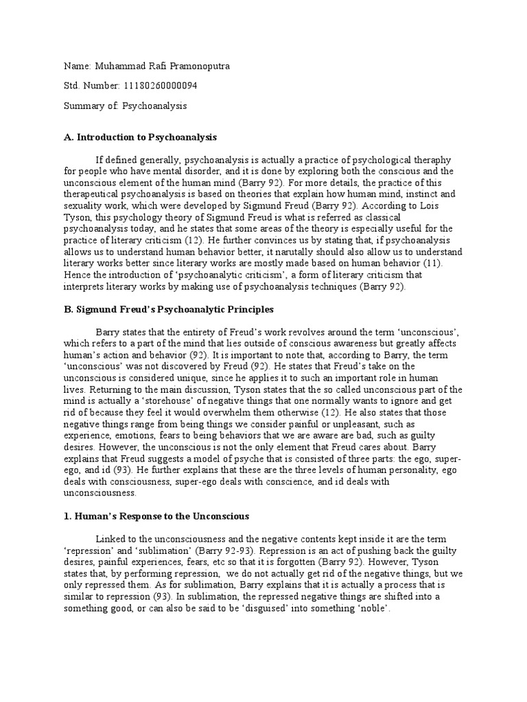 Summary of Psychoanalysis Literary Criticism | PDF | Id | Psychoanalysis