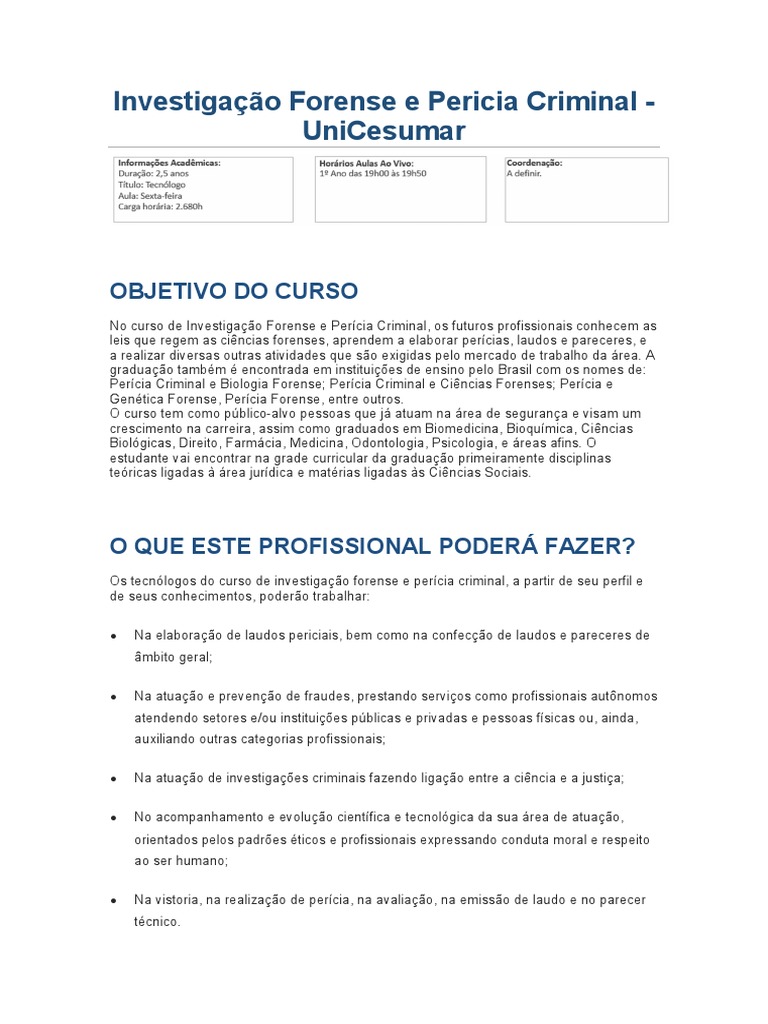 Curso de Investigação Forense e Perícia | PDF