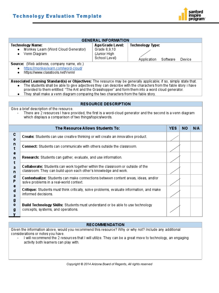 Technology Evaluation Form | PDF | Information | Critical Thinking