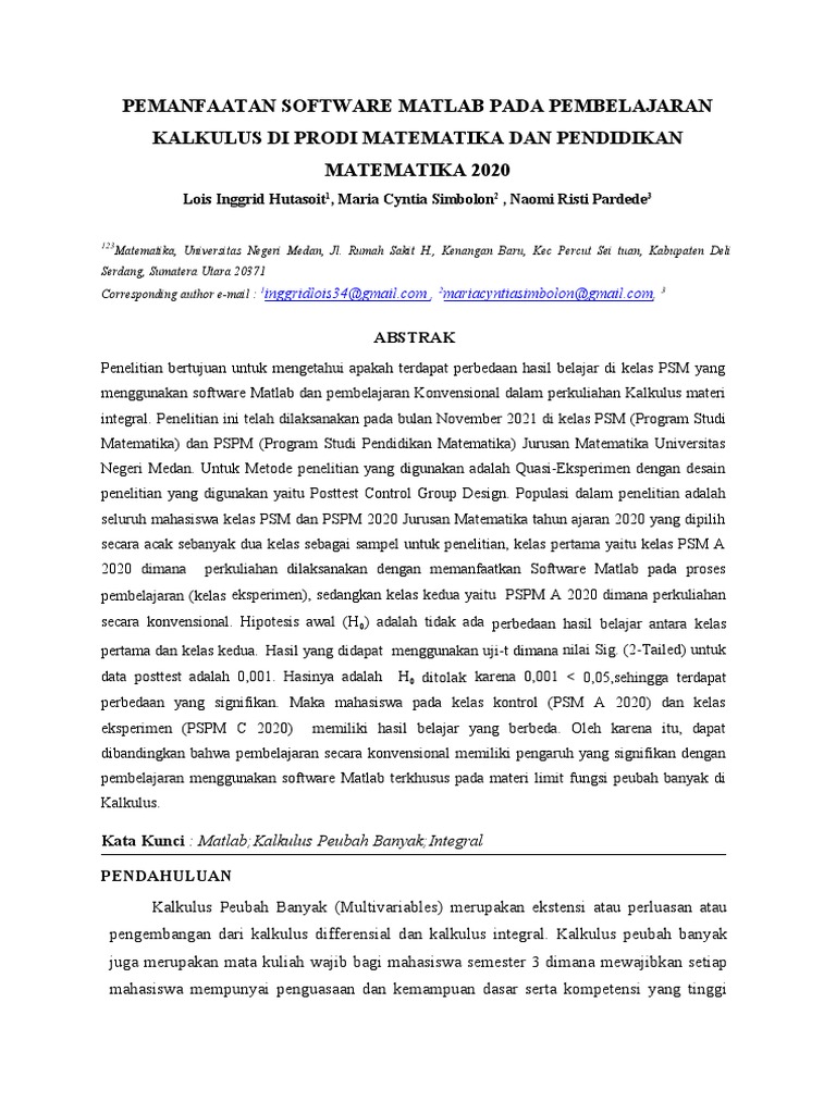 Pemanfaatan Software Matlab Pada Pembelajaran Kalkulus Di Prodi Matematika Dan Pendidikan ...