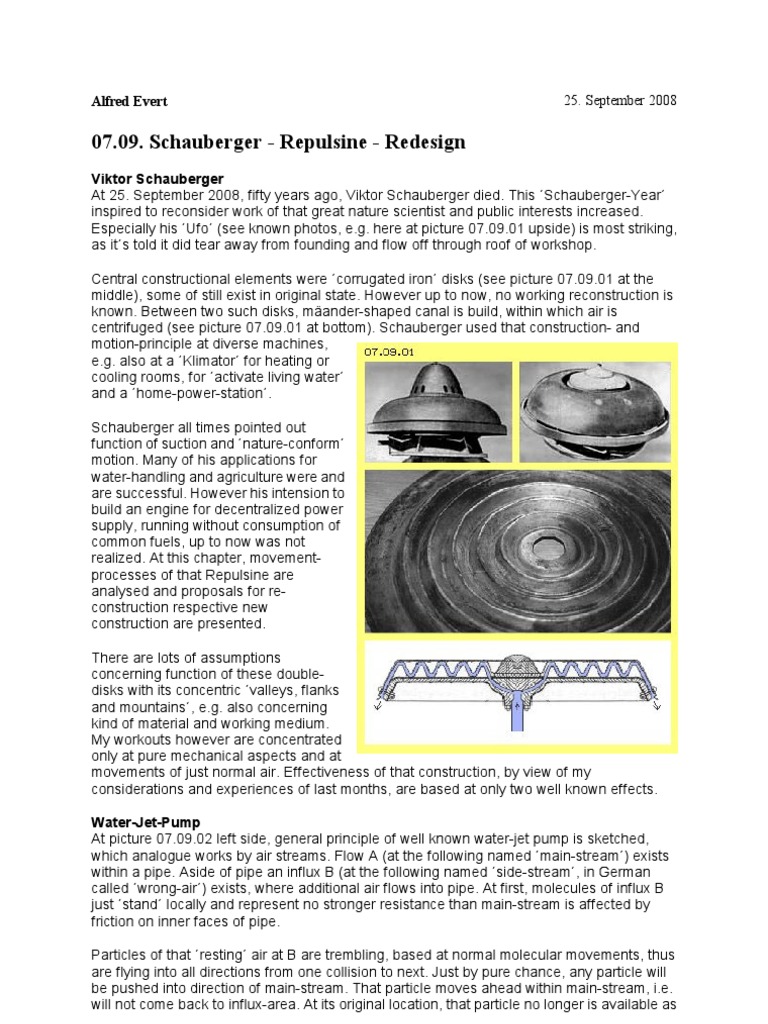 Schauberger - Repulsine - Redesig | PDF | Turbine | Kinetic Energy
