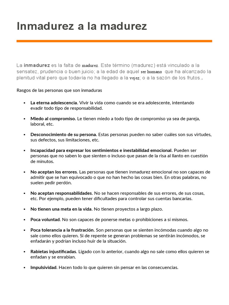 Inmadurez A La Madurez | PDF | Las emociones | Experiencia