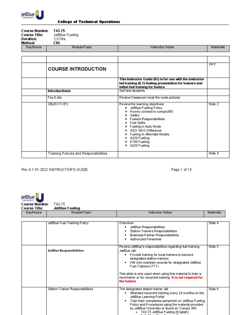 JetBlue Fueling Instructors Guide | PDF | Aerial Refueling | Vehicles