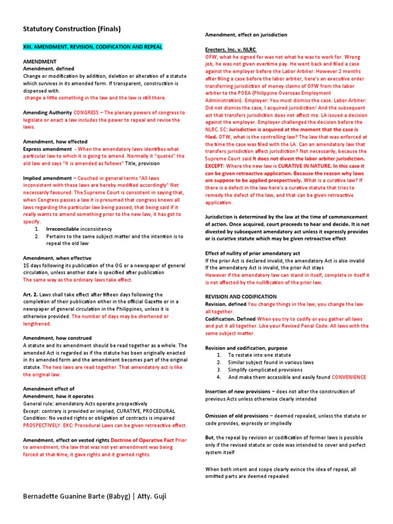 Statutory Construction Finals | PDF | Repeal | Statutory Interpretation