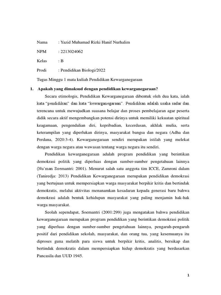 Latihan 1 - Pkewarganegaraan - PSP - Kelas B | PDF