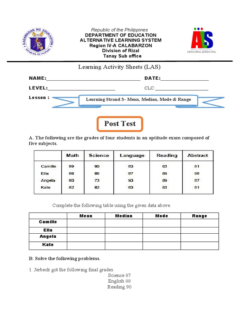 Post Test: Learning Activity Sheets (LAS) | PDF