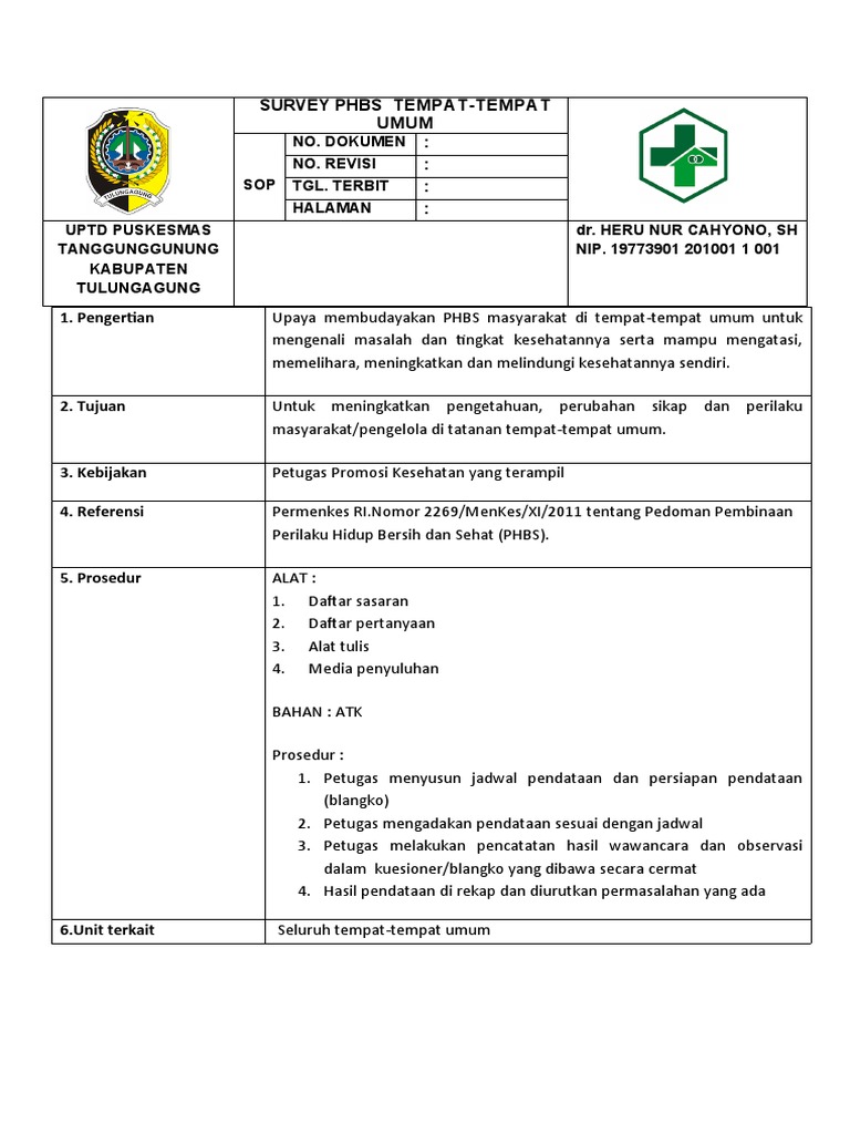 SOP Survey PHBS Tempat-Umum | PDF