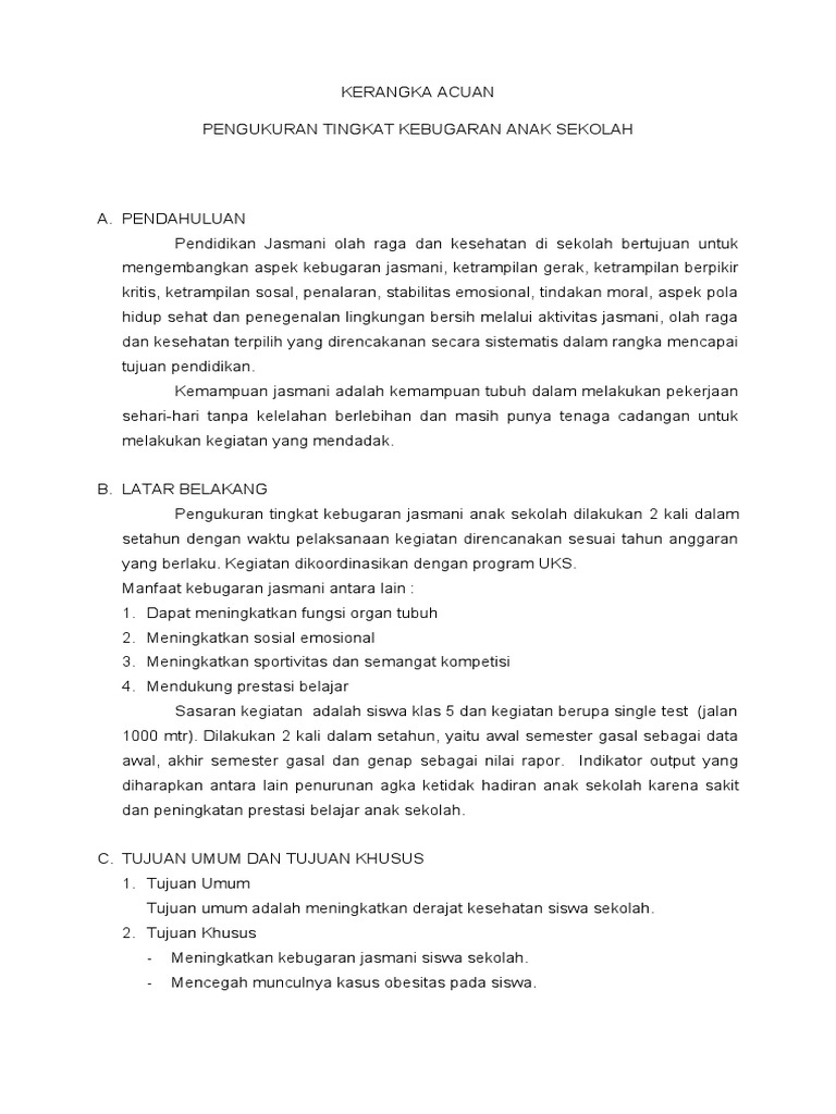 Kerangka Acuan Pemeriksaan Kebugaran Anak Sekolah | PDF