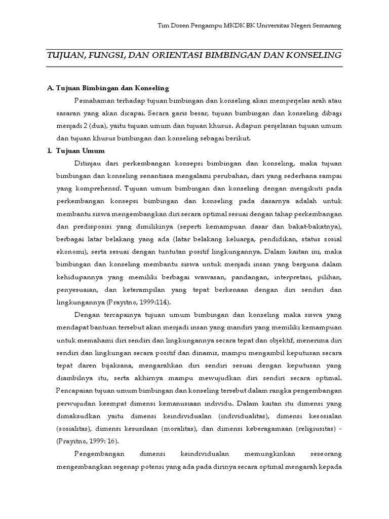 Tujuan, Fungsi Dan Orientasi BK | PDF