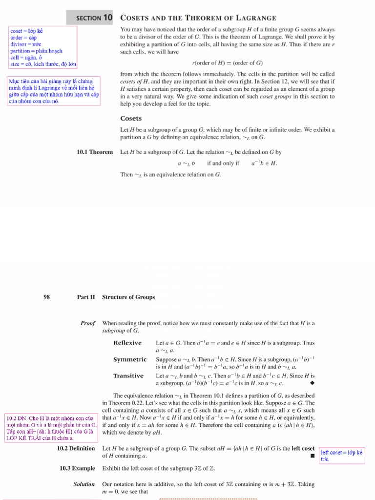 Section 10. Cosets and The Theorem of Lagrange | PDF | Group (Mathematics) | Index Of A Subgroup