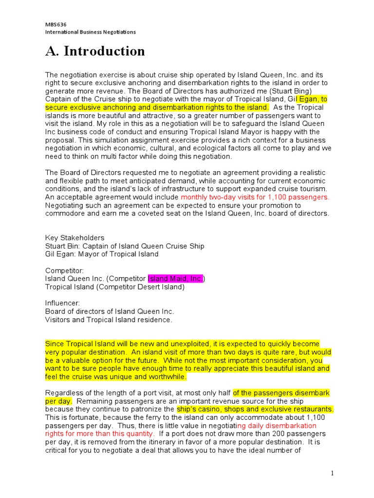 MBS636 International Business Negotiations Assignment 2-Island Cruise Final | PDF | Cruise Ship ...