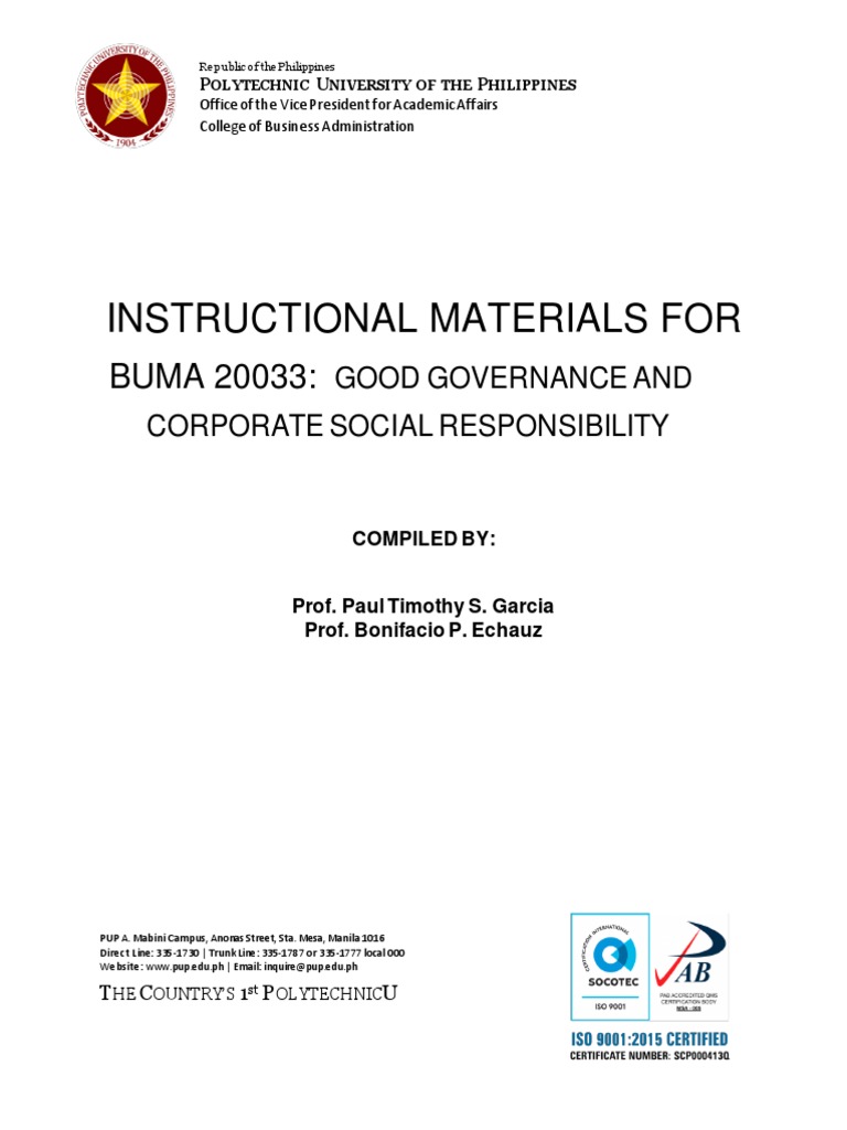 Instructional Materials For: BUMA 20033 | PDF | Corporate Social ...