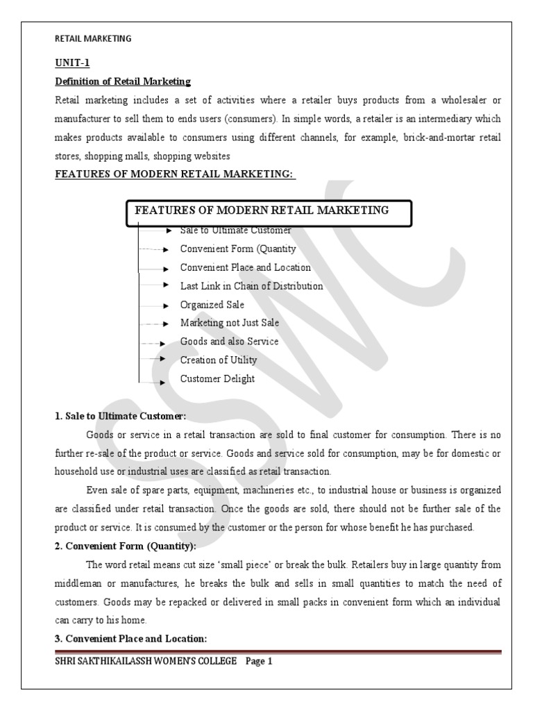 Features of Modern Retail Marketing | PDF | Retail | Warehouse