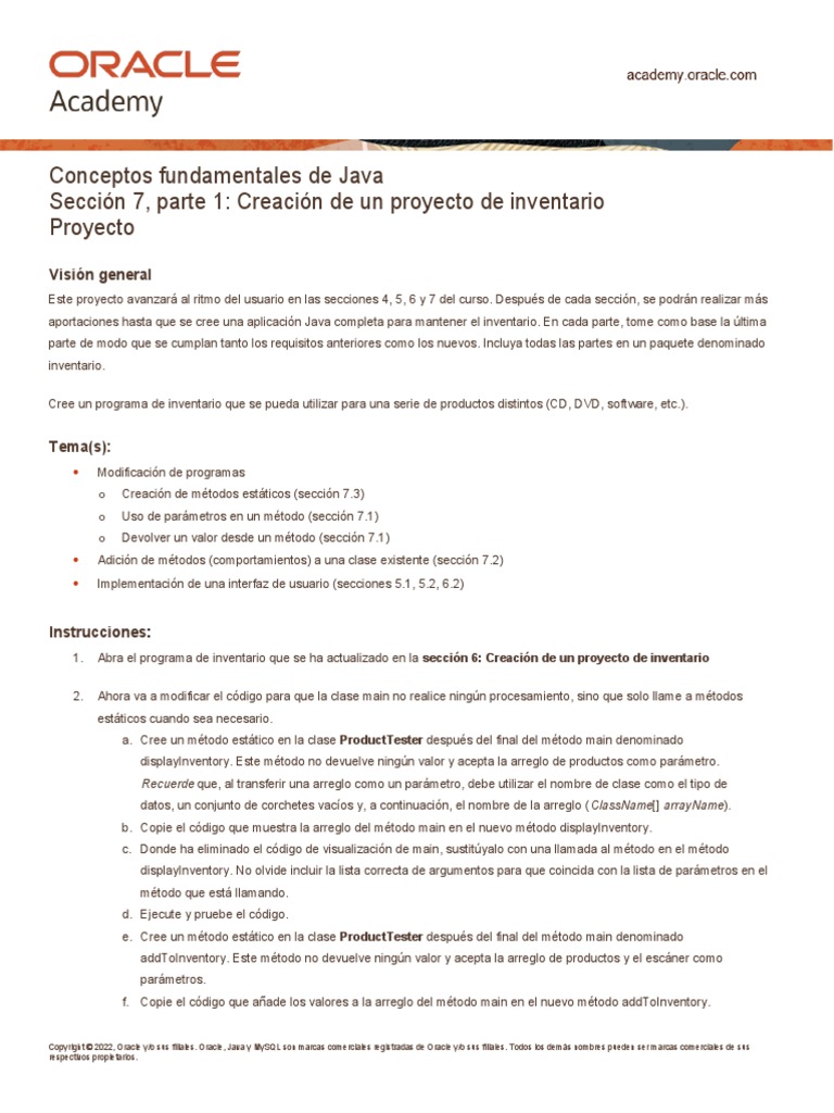 JF_7_1_Project_esp (1) | PDF | Java (lenguaje de programación) | Mi sql