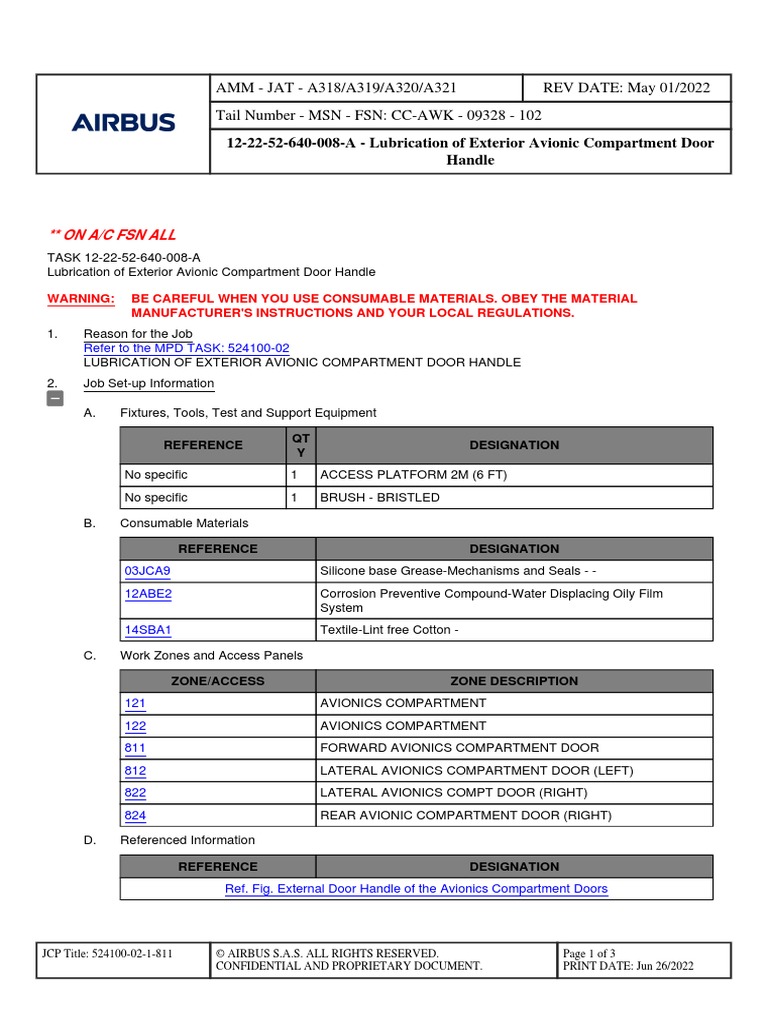 12-22-52-640-008-A - Lubrication of Exterior Avionic Compartment Door ...