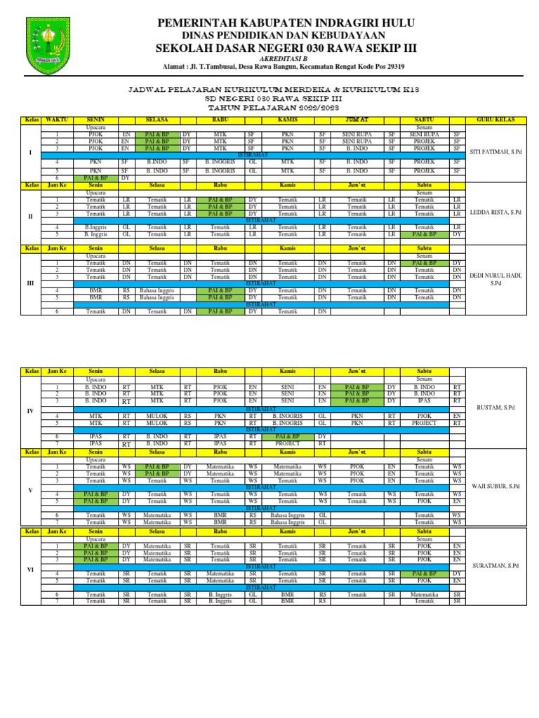 Contoh JADWAL PELAJARAN PAI | PDF