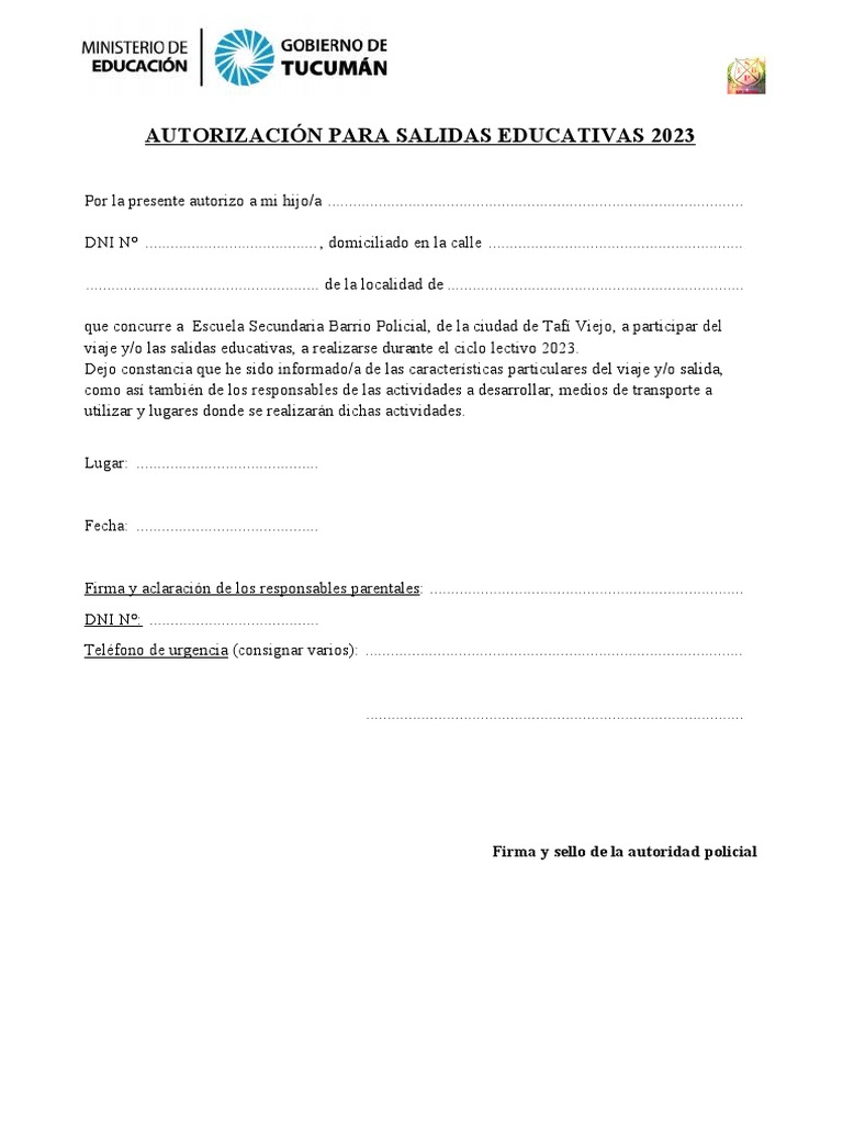 Autorizacion Salidas Educativas 23 | PDF