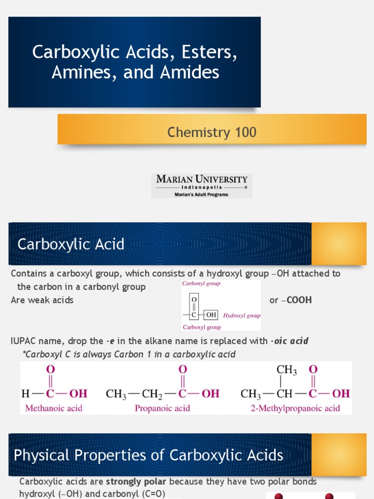 Carboxylic Acids, Esters, Amines, and Amides | Download Free PDF | Amine | Carboxylic Acid