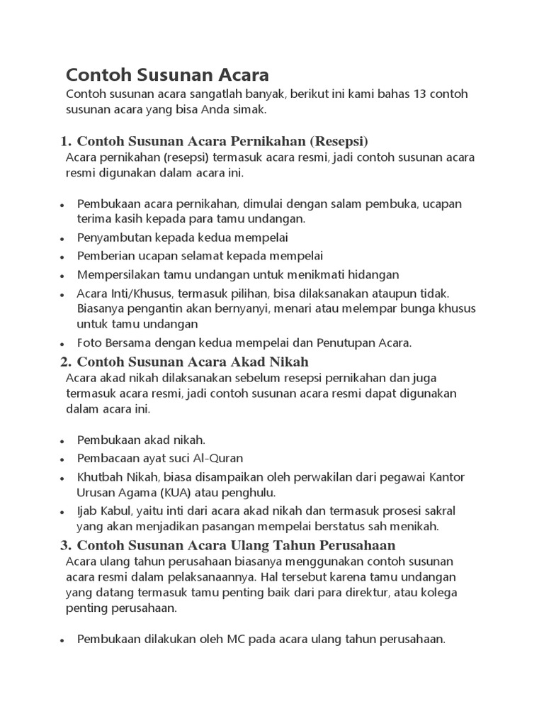 Contoh Susunan Acara | PDF