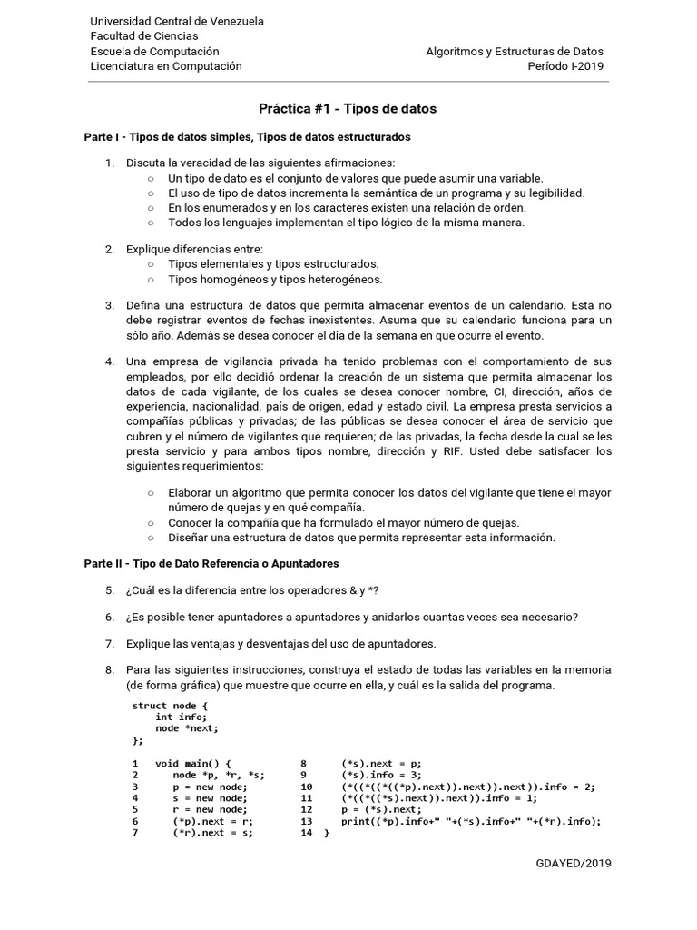 Practica 1 - Tipos de Datos | PDF | Tipo de datos | Lenguaje de ...