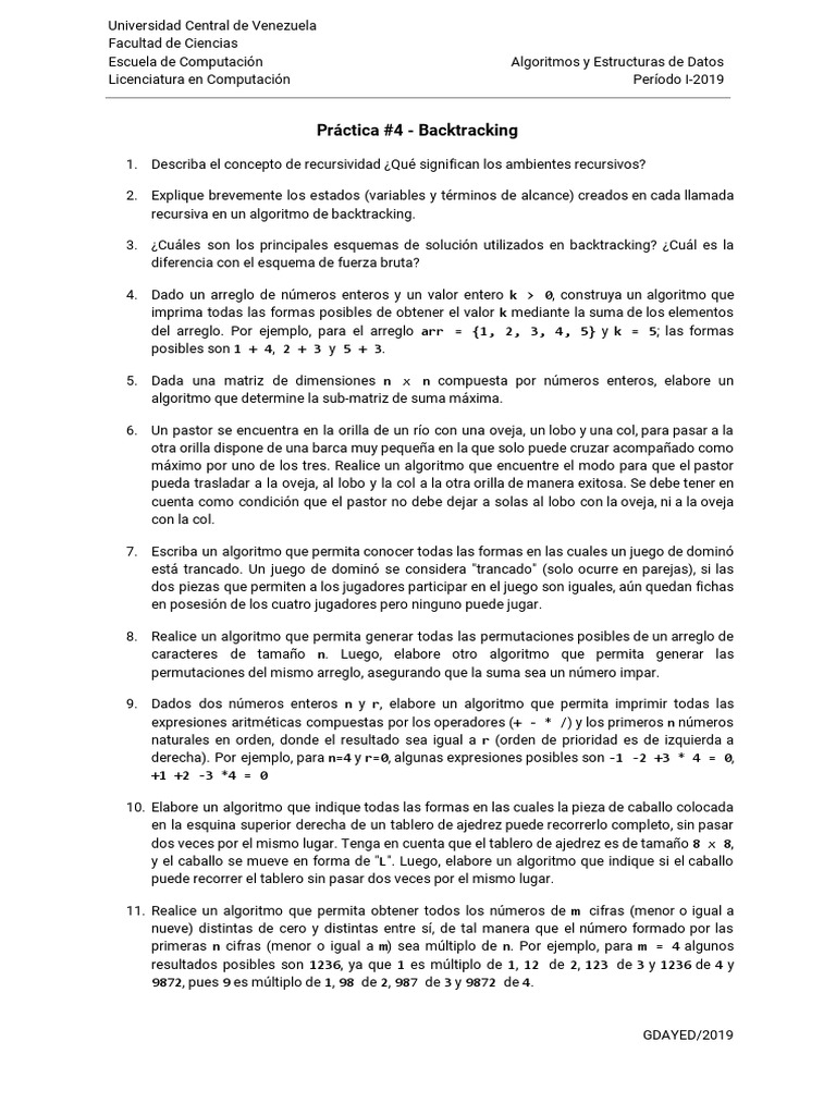 Práctica Backtracking y Algoritmos | PDF | Ajedrez | Algoritmos