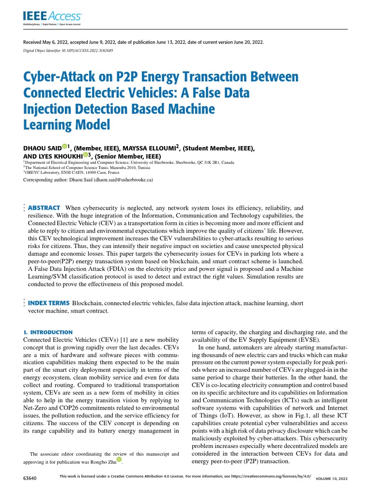 Cyber-Attack On P2P Energy Transaction Between Connected Electric Vehicles A False Data ...