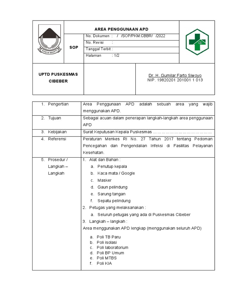 SOP Area Penggunaan APD | PDF