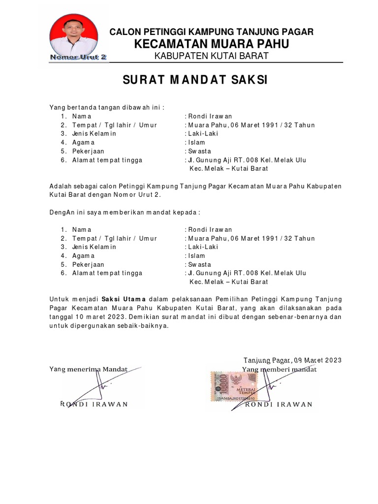 Surat Mandat Saksi Utama | PDF