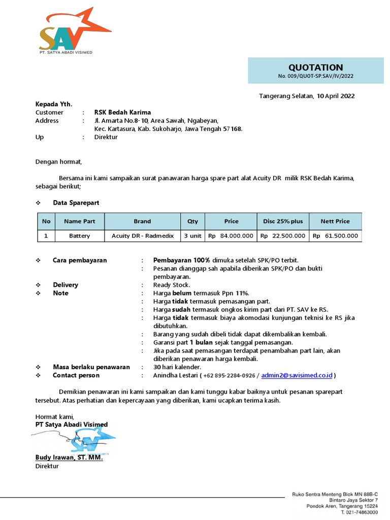 009. UPDATE QUOTATION PART RSK KARIMA (3 UNIT)(1) | PDF