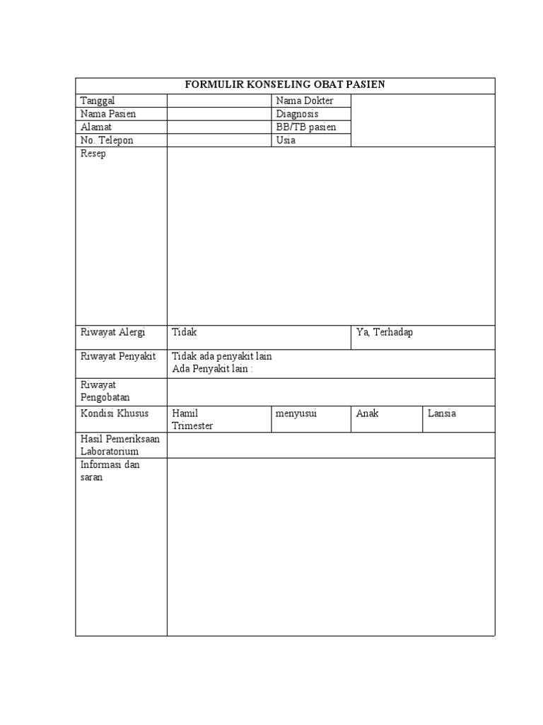 Formulir Konseling Obat Pasien | PDF