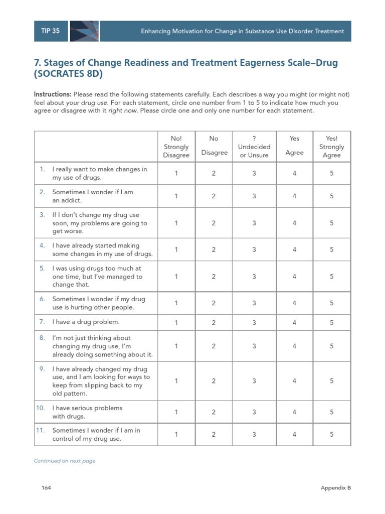Stages of Change Readiness and Treatment Eagerness Scale-Drug (SOCRATES ...