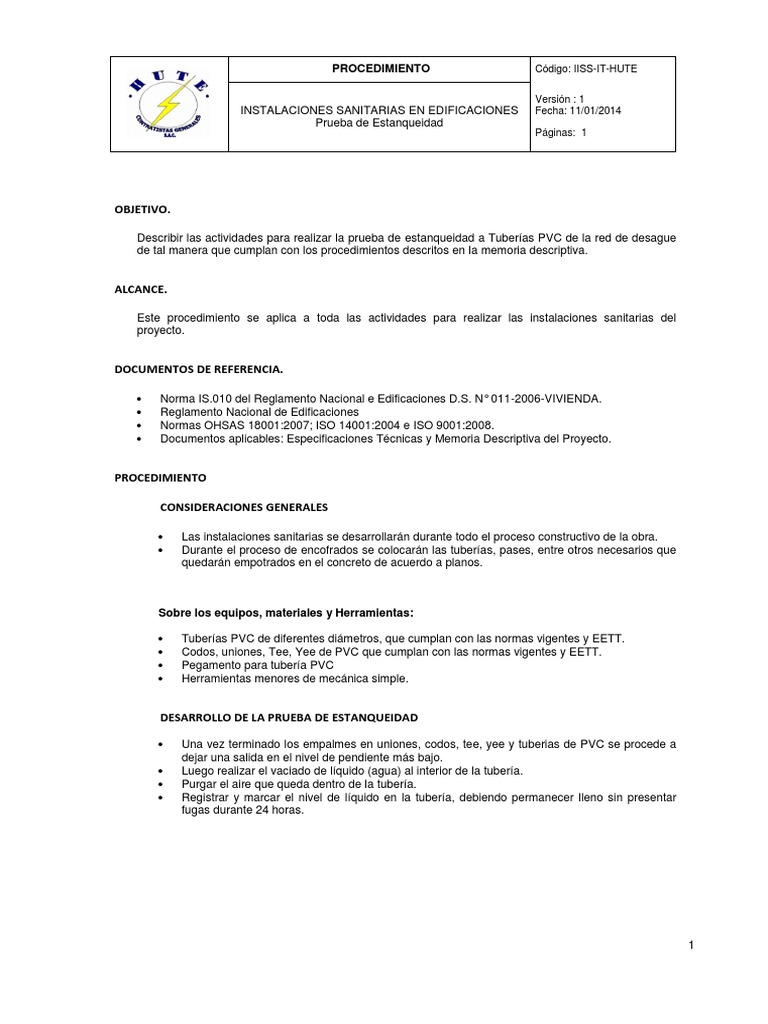 Procedimiento - Prueba de Estanqueidad - IISS-IT | PDF