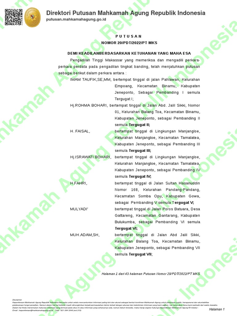Putusan 20 PDT 2022 PT Mks 20220323 | PDF