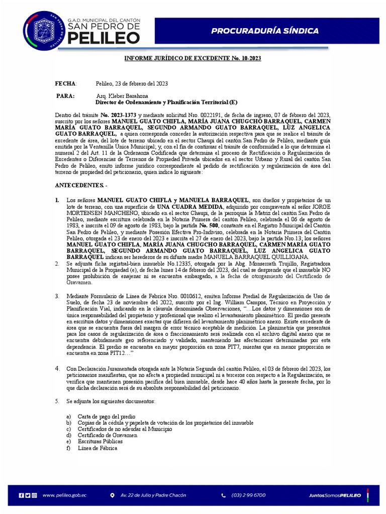 Inf. Excedente 1373 | PDF | Propiedad | Medición