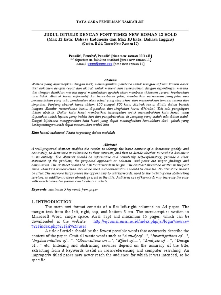 Cara Penulisan Naskah JSI | PDF