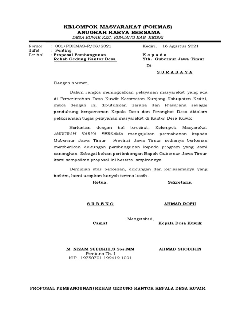 Proposal Rehab Kantor Desa Kuwik | PDF