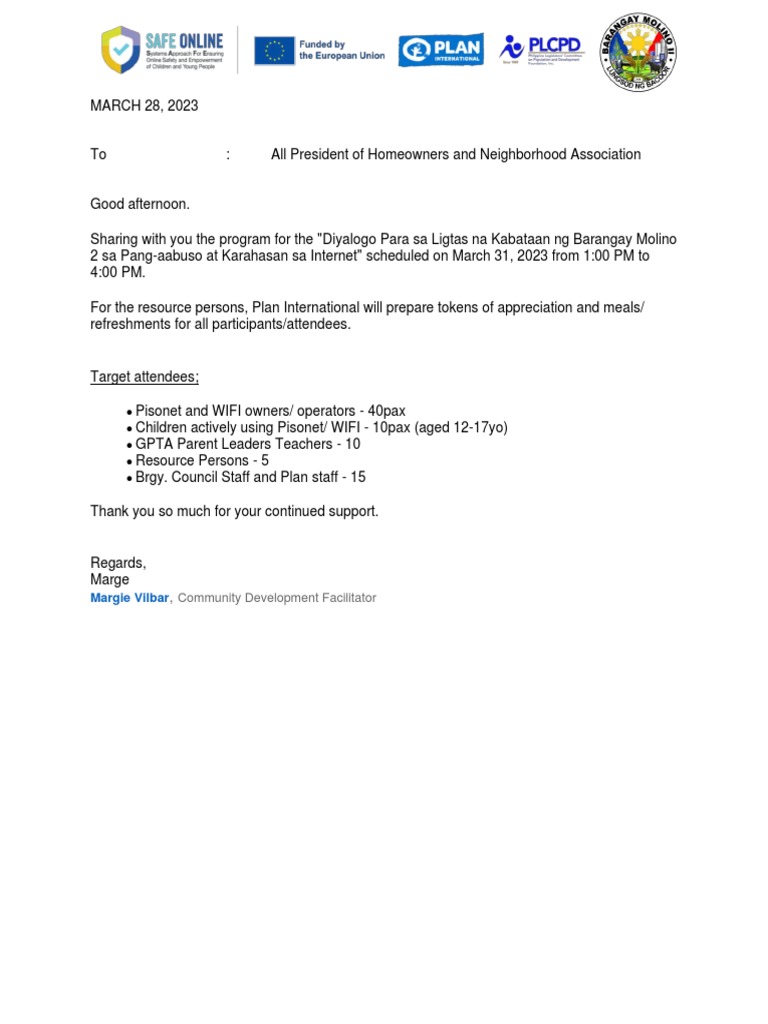 DRAFT Program - Dialogue With Pisonet Owners Operators | PDF | Justice | Crime & Violence