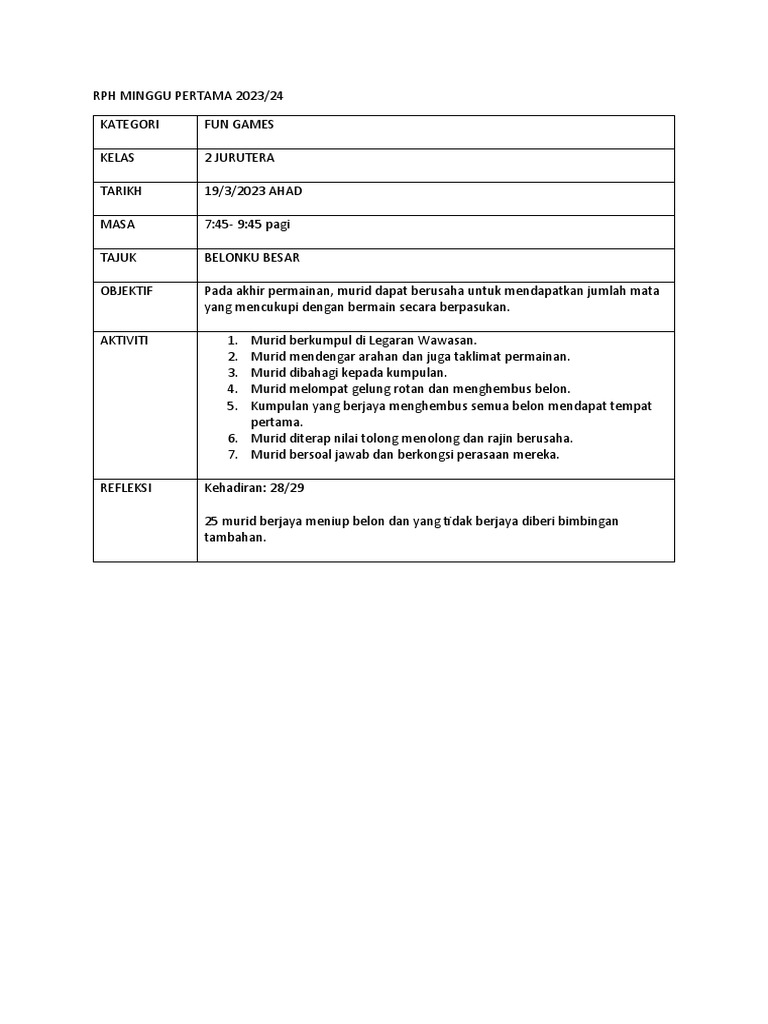 RPH MINGGU PERTAMA | PDF