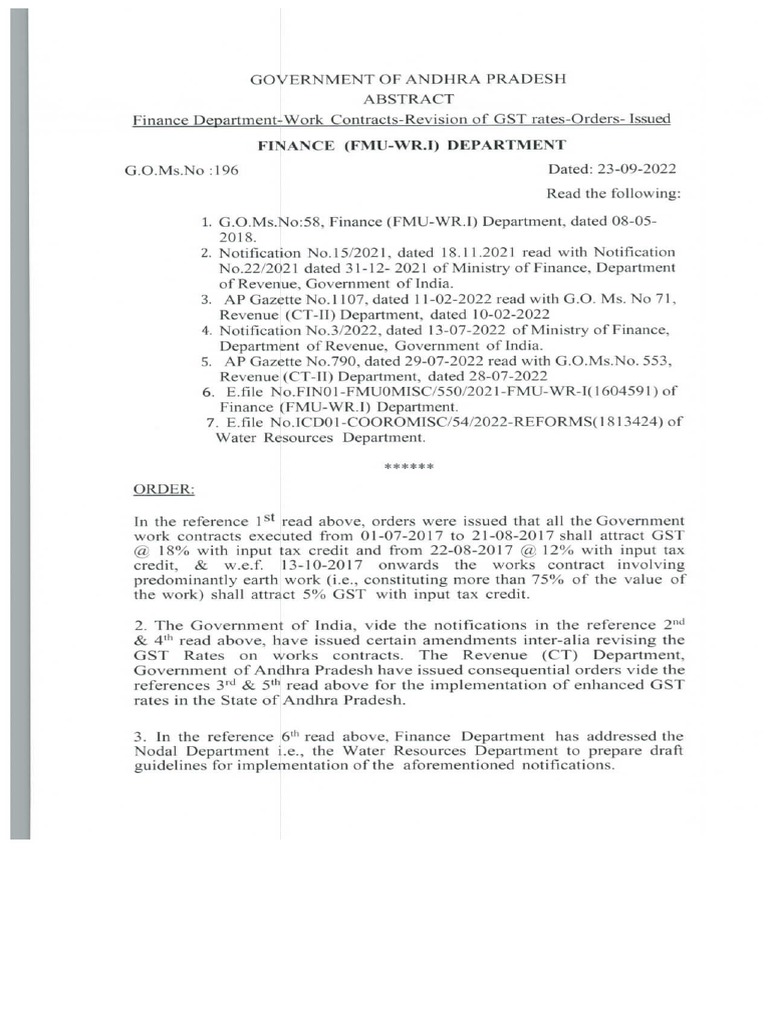 GST 18% GO Ms No 196 - Revised GST Rates | PDF
