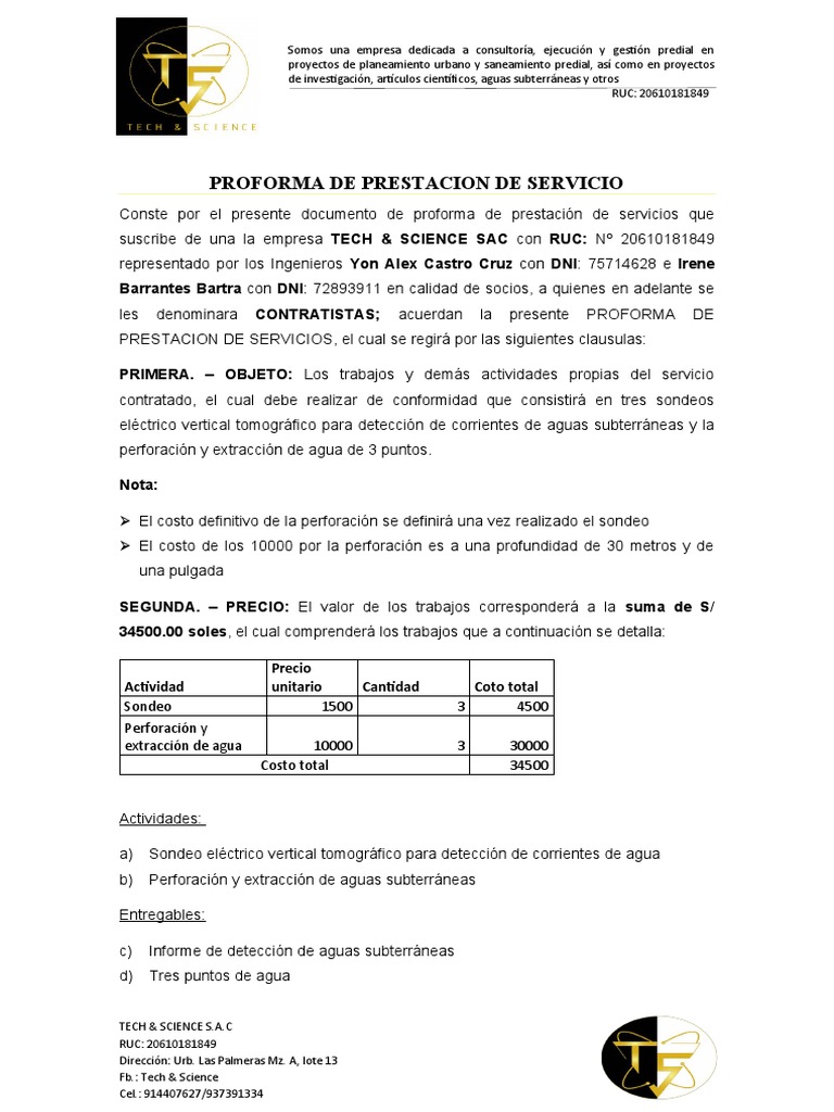 Proforma de Prestacion de Servicio | PDF