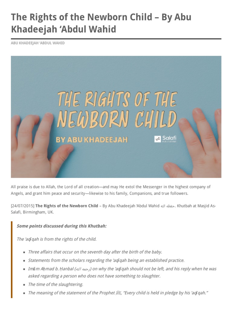 The Rights of The Newborn Child - by Abu Khadeejah Abdul Wahid | PDF ...